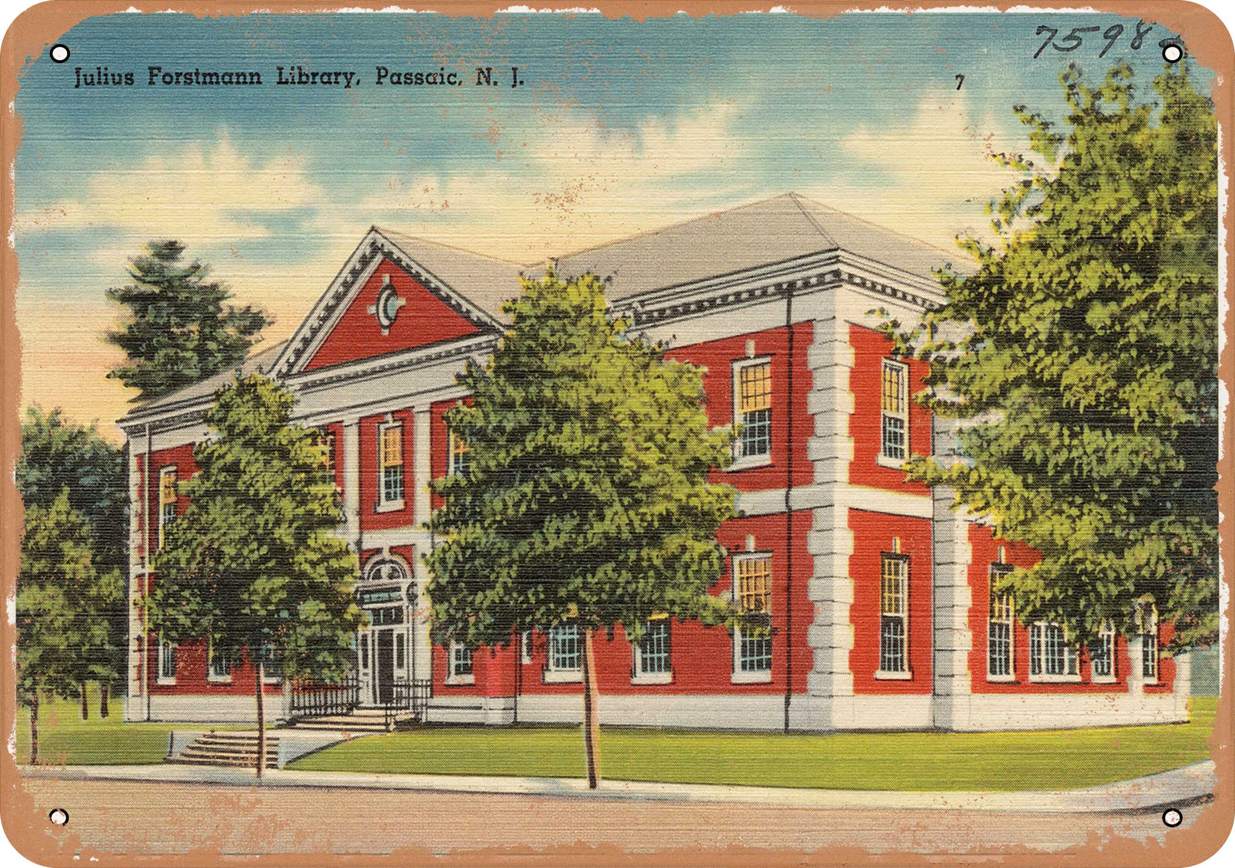 Metal Sign - New Jersey Postcard - Julius Forstmann Library, Passaic, N ...