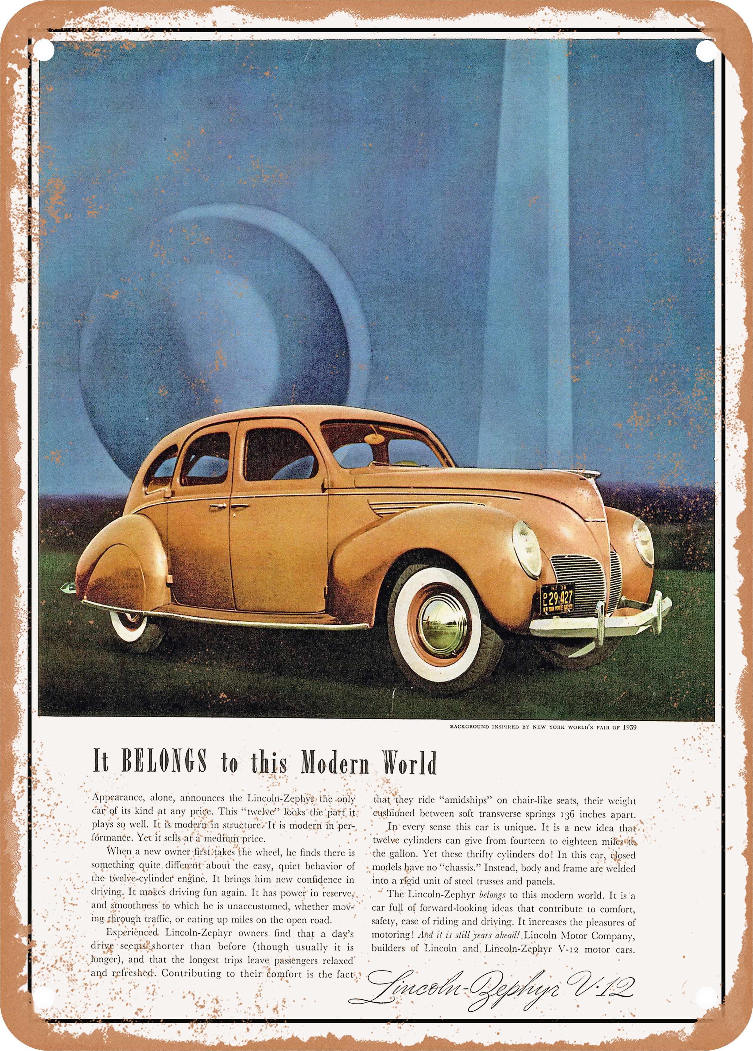 METAL SIGN - 1938 Lincoln Zephyr Sedan Vintage Ad | eBay